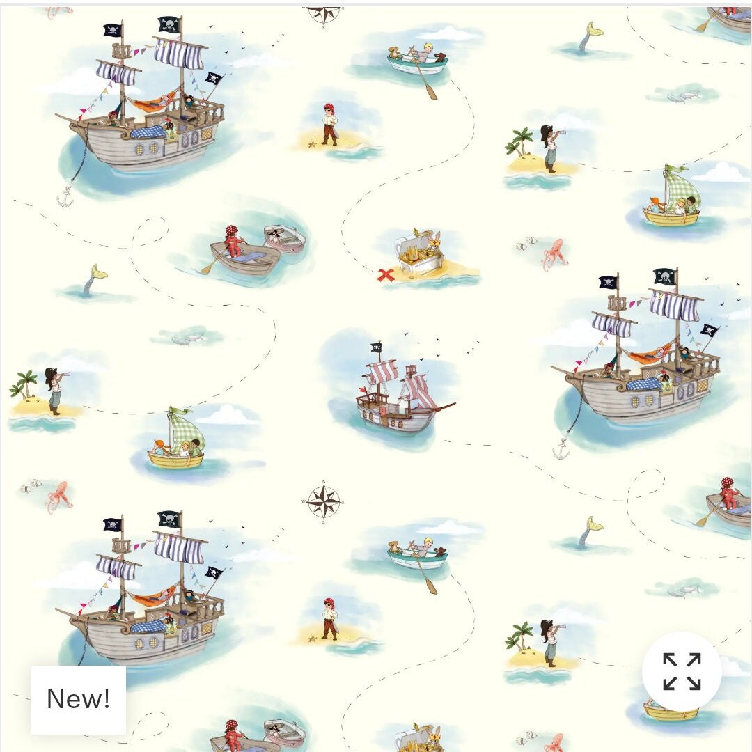Belle and Boo Pirates Fabric/1/2 Yd, 1 Yard Cuts Pirate Themed Children ...