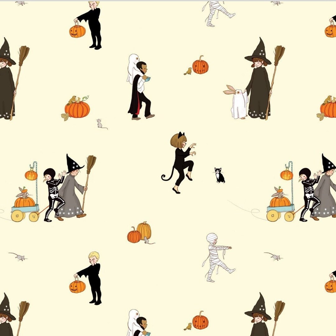Belle and Boo Halloween Fabric Orange and Black Fabric Fat Quarter Cut ...