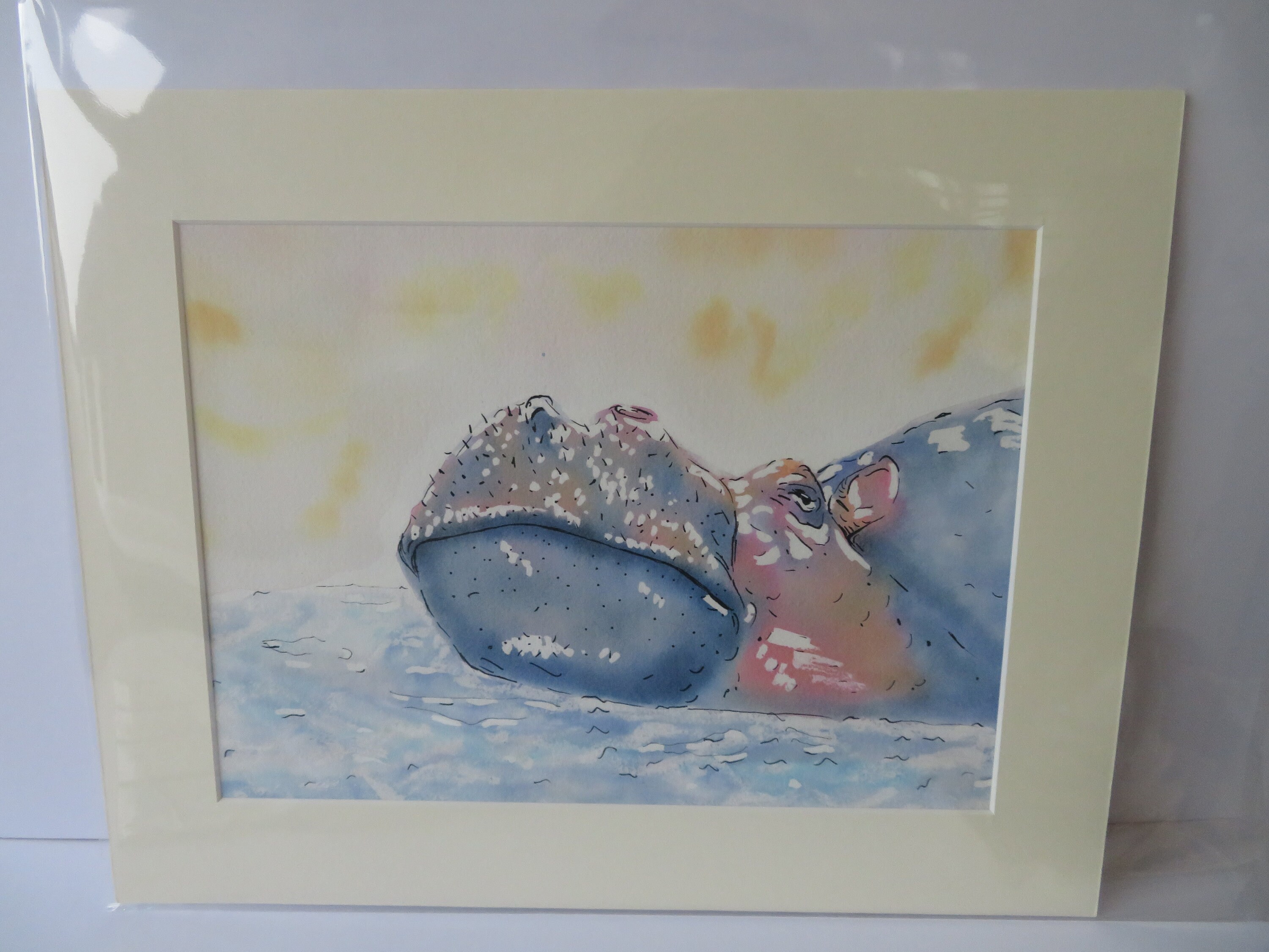 Happy Hippo Watercolour,hippopotomus Art,african Animal Painting,safari ...