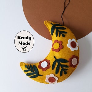 Felt Floral Moon, Felt Moon, Hanging Moon, Felt Crescent Moon, Summer ...