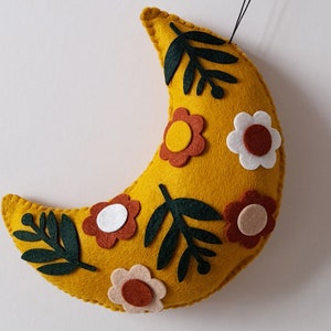 Felt Floral Moon, Felt Moon, Hanging Moon, Felt Crescent Moon, Summer ...