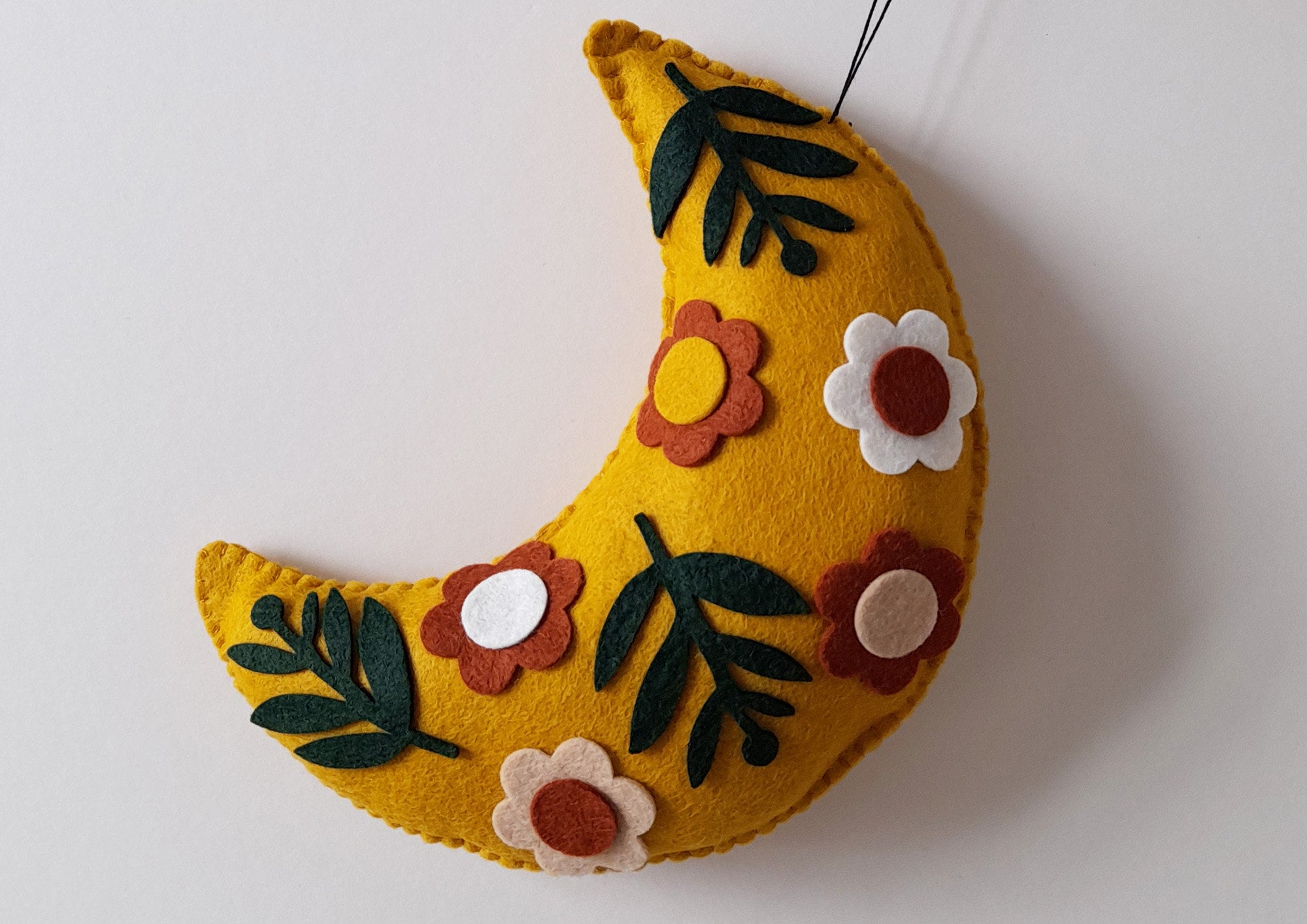 Felt Floral Moon, Felt Moon, Hanging Moon, Felt Crescent Moon, Summer ...