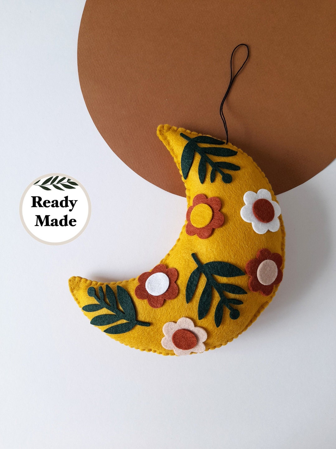 Felt Floral Moon, Felt Moon, Hanging Moon, Felt Crescent Moon, Summer ...