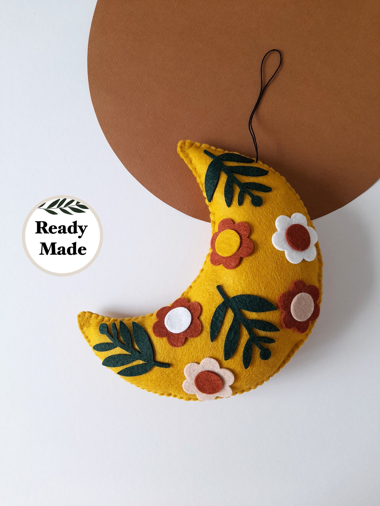 Felt Floral Moon, Felt Moon, Hanging Moon, Felt Crescent Moon, Summer ...