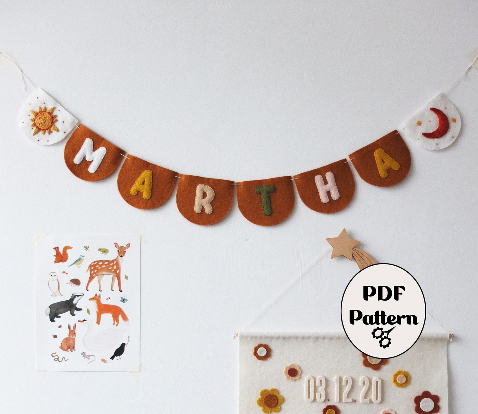 Personalised Felt Bunting PDF, Sun and Moon Garland, Felt Pattern, Felt ...