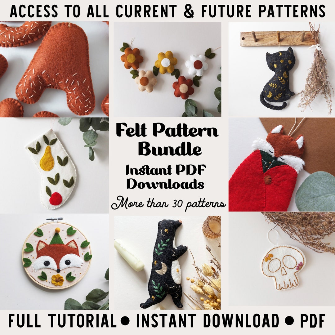 Felt Pattern PDF Bundle, Felt Animals, Felt Crafts, Pattern Bundle, Pdf ...