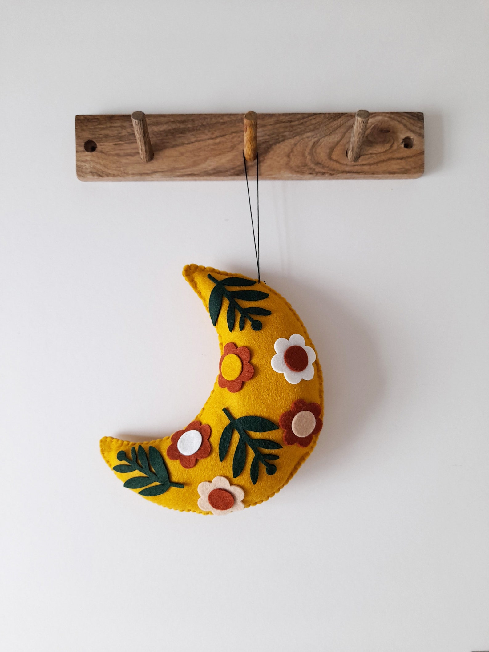 Felt Floral Moon, Felt Moon, Hanging Moon, Felt Crescent Moon, Summer ...