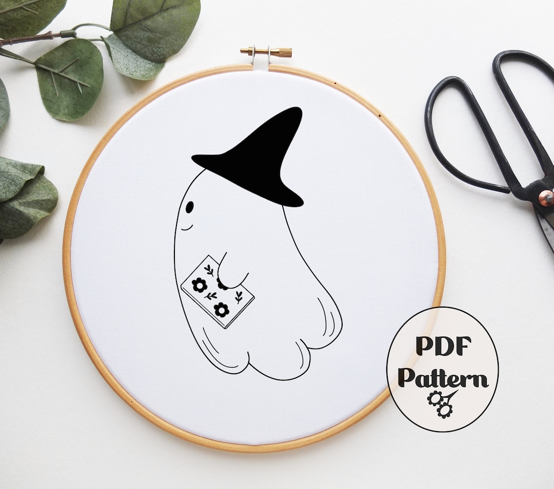 Bookworm Ghost Hand Embroidery Pattern: Halloween Design (PDF Pattern ...
