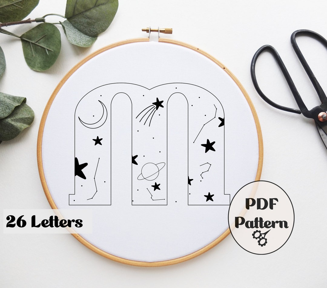 Space Alphabet, Hand Embroidery Pattern Pdf, PDF Pattern, Galactic ...