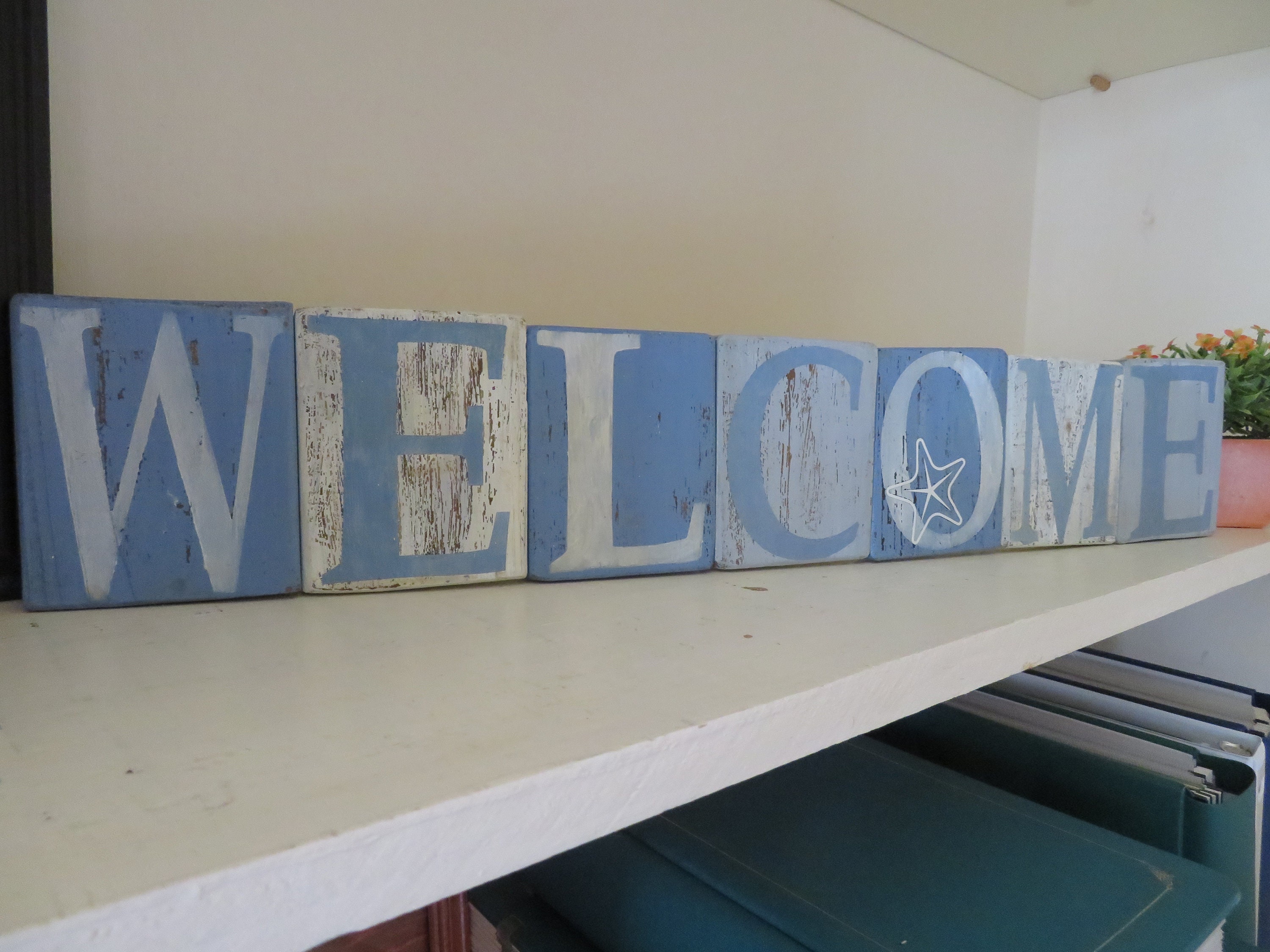 Custom Welcome Sign Blue White Grey Gray Customizable Beach House ...
