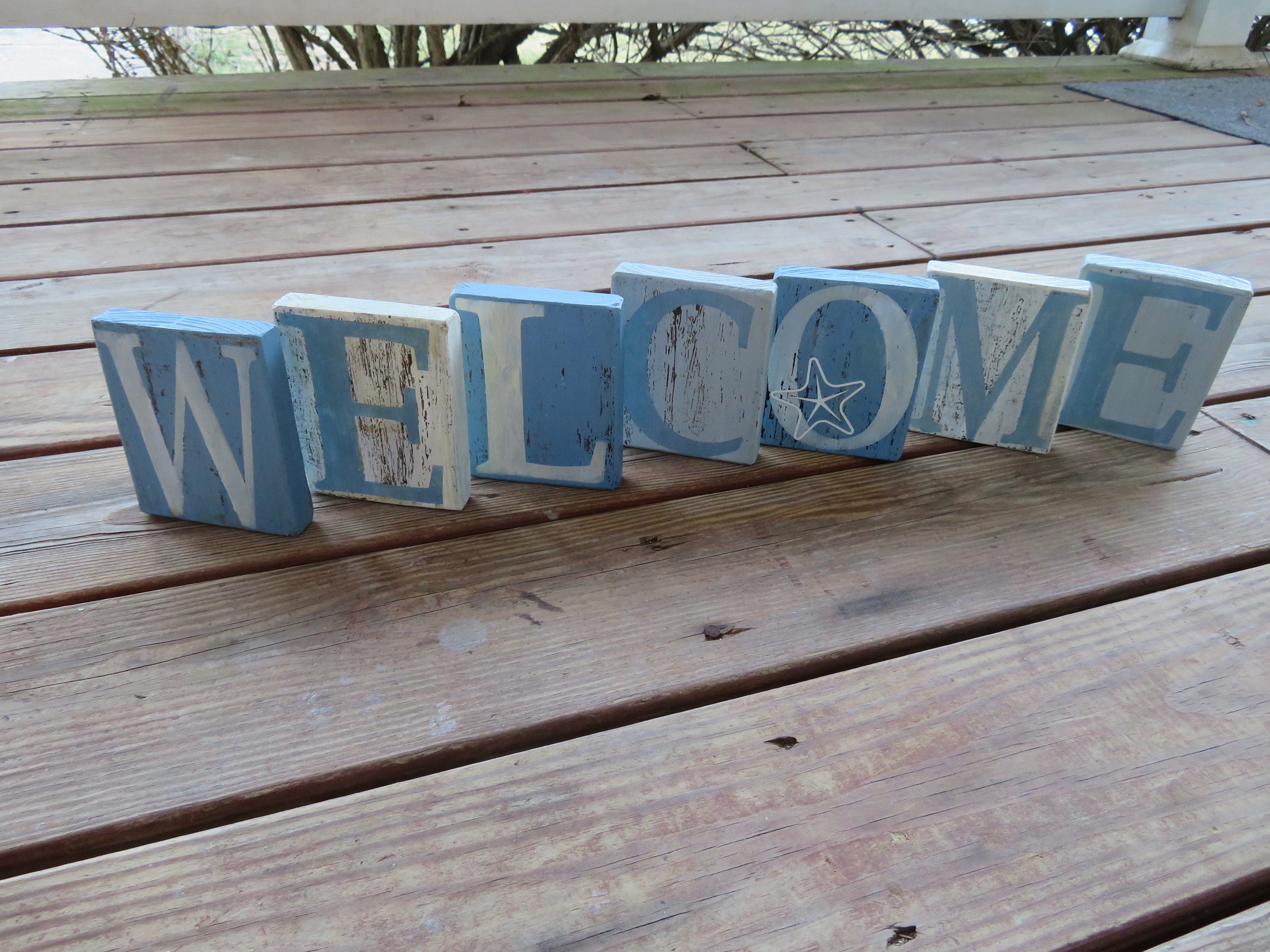 Custom Welcome Sign Blue White Grey Gray Customizable Beach | Etsy