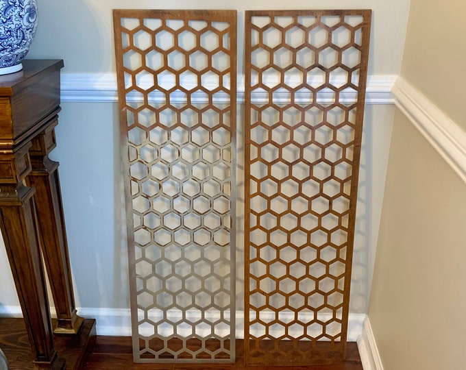 Salvaged Mid Century Fretwork Panels, Drexel Honeycomb Wood Ornamental ...