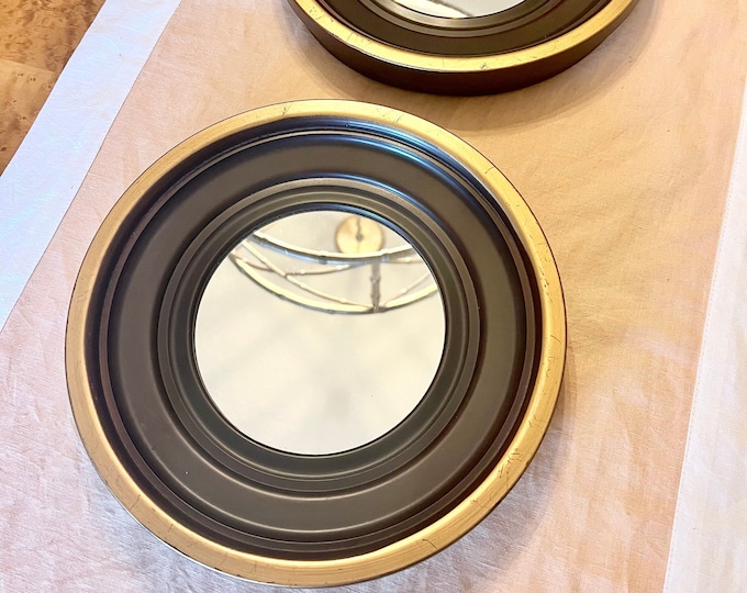 Vintage Round Accent Mirrors, Small Round Recessed Brown Mirrors With ...