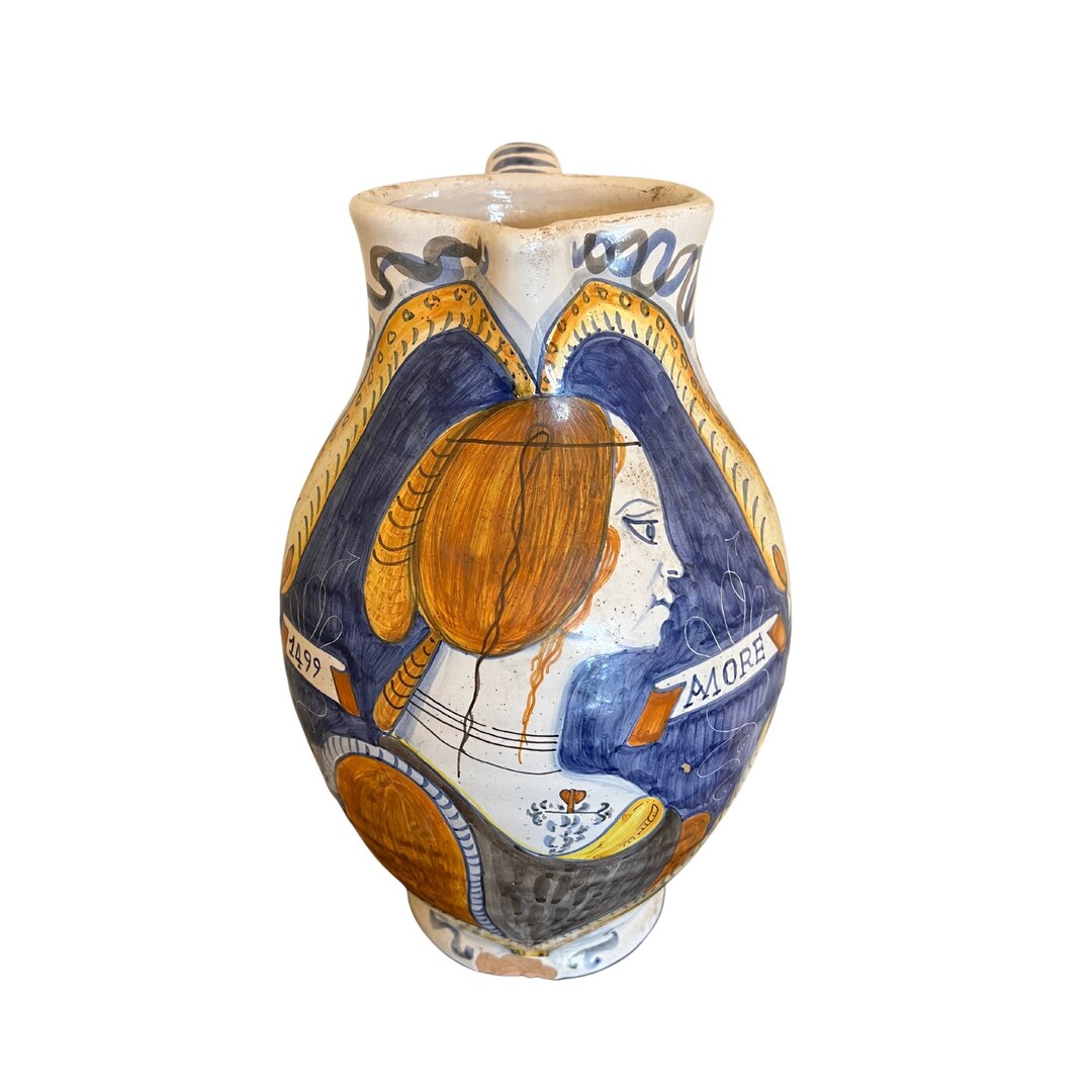 20th Century Deruta Armorial Pottery Jug Depicting Female Portrait and ...