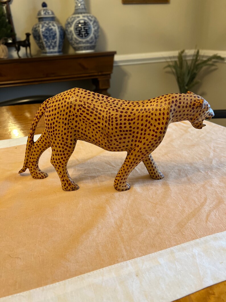 Carved Wood Cheetah Statue Eclectic Animal Sculpture Safari - Etsy