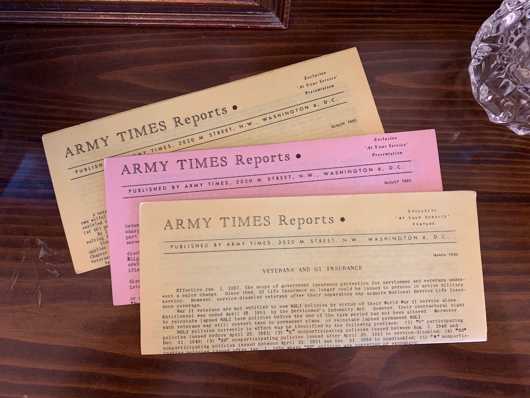 Vintage 1960 Army Times Reports, Korean War Veteran Benefits, Film Prop ...