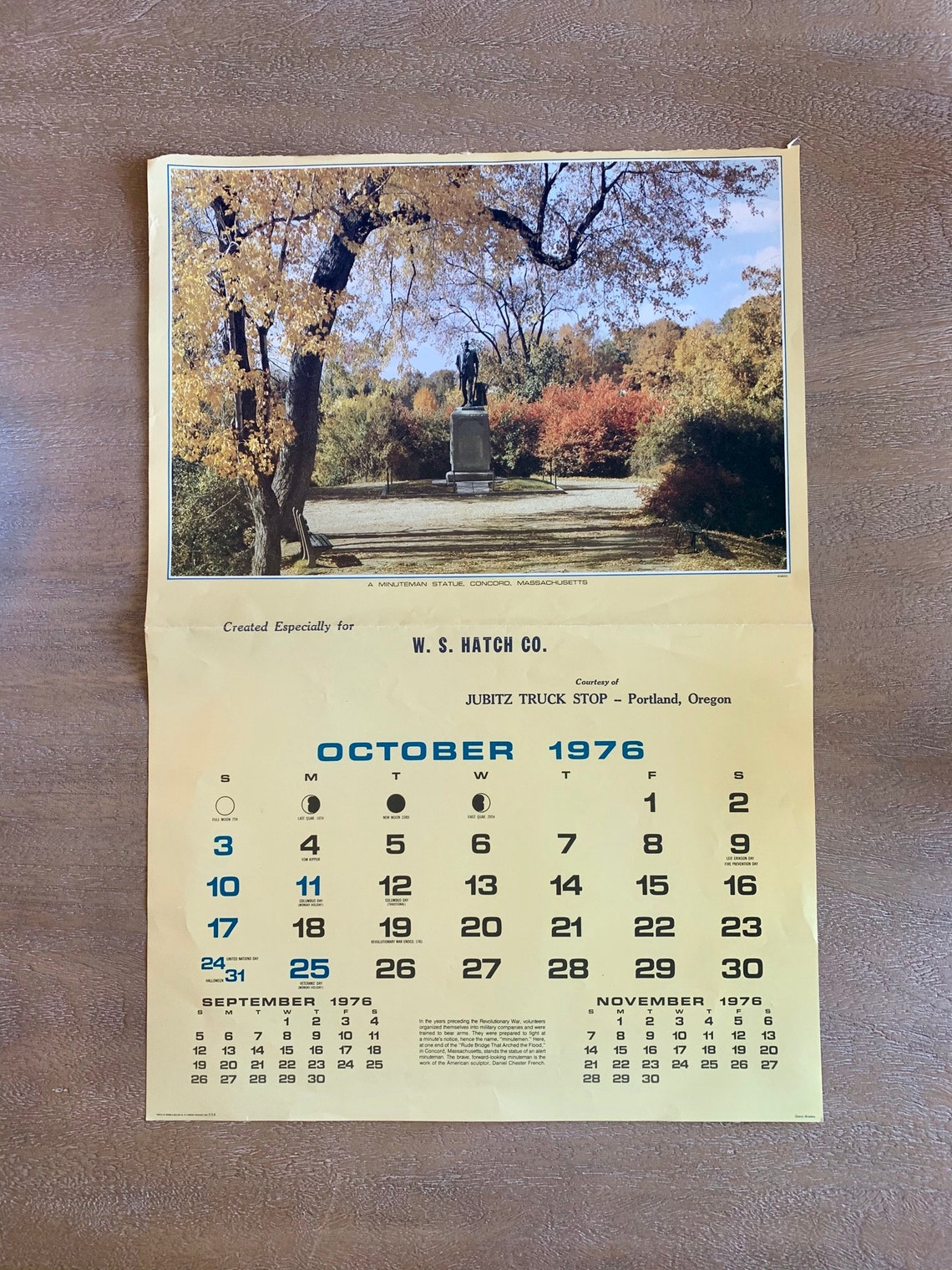 Vintage 1976 Hatch Co Bicentennial Calendar Page, Vintage Jubitz Truck ...