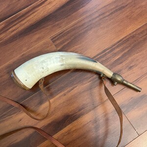 Mid Century Muzzleloader Powder Horn With Brass Valve and Leather Strap ...