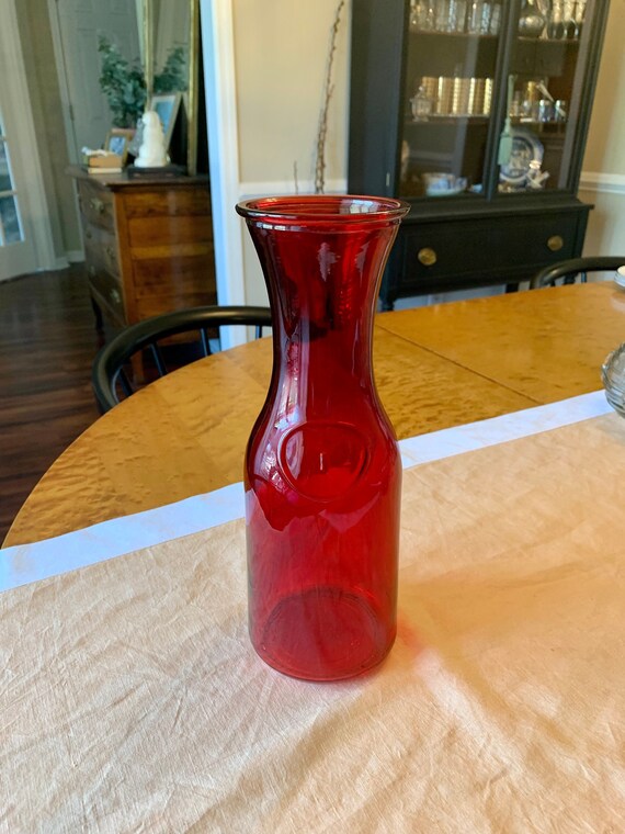 Red Glass Carafe 1 Liter Carafe for Juice Water or Wine - Etsy