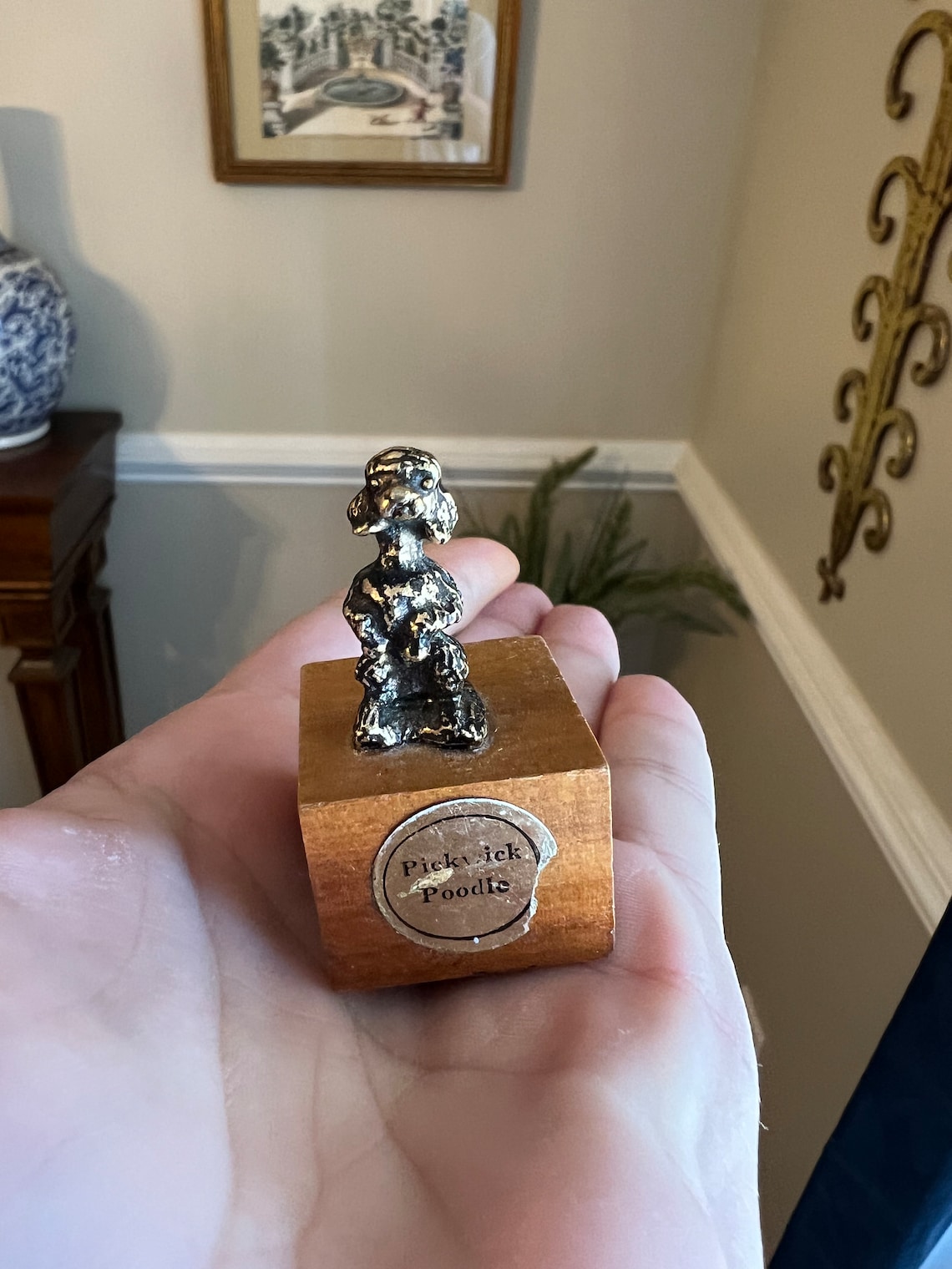 Vintage Pickwick Poodle Figurine: Miniature Cold Cast Sculpture on Wood ...