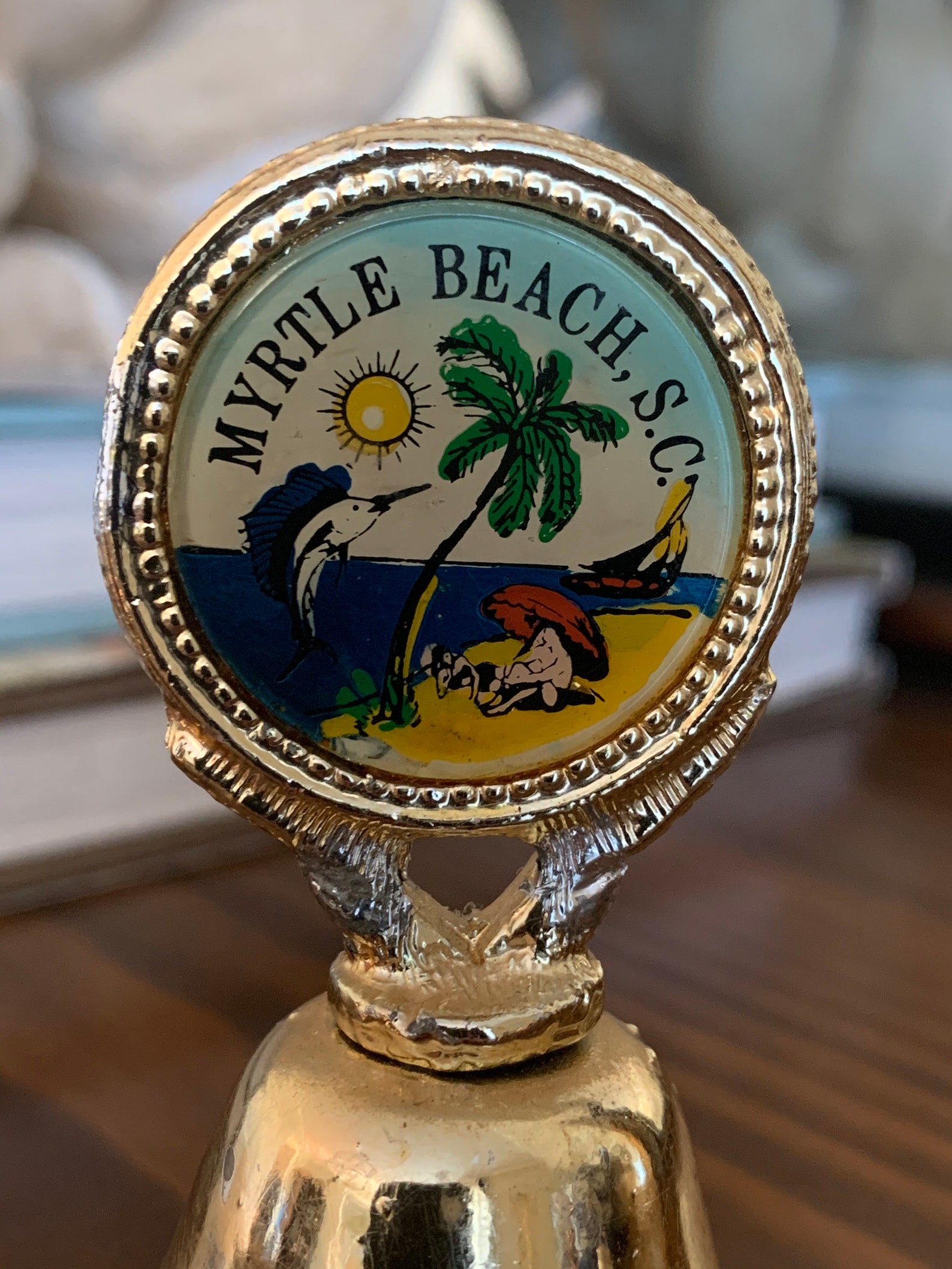 Vintage Souvenir Bell Gold Desk Bell Myrtle Beach South - Etsy