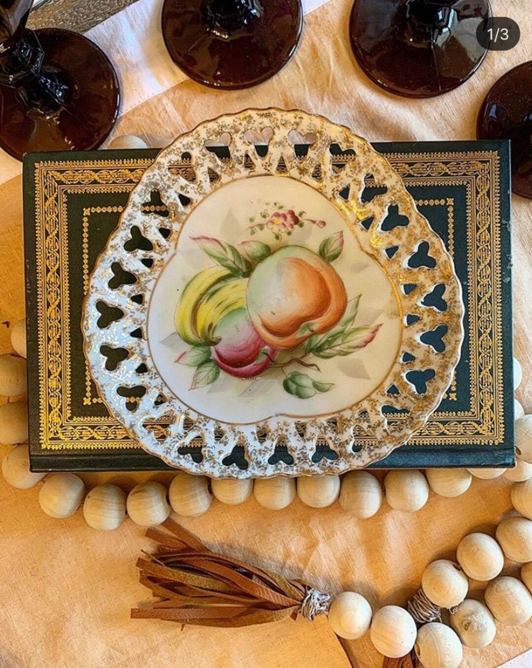 Small Fruit Motif Tray, Vintage Gold Gilded Reticulated Catchall Dish ...