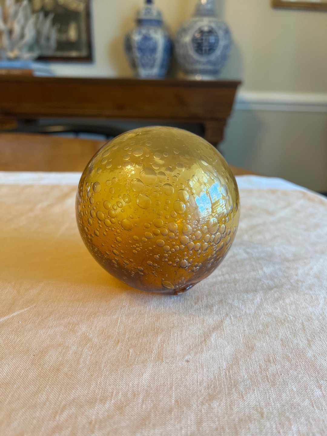 Vintage Glass Fishing Float, Amber Glass Float, Blown Glass Sphere With ...