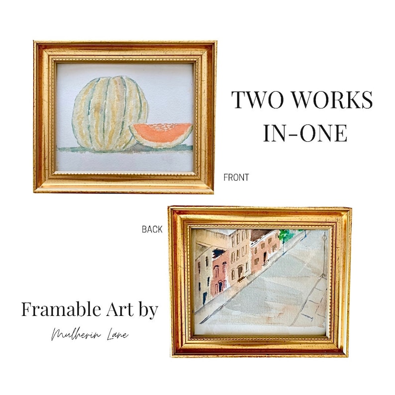 Vintage Watercolor Paintings Two-sided Artwork Melon - Etsy