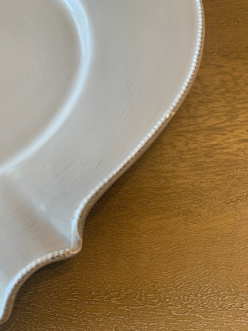 Oval Ceramic Serving Platter Taupe Beaded Rim Platter - Etsy