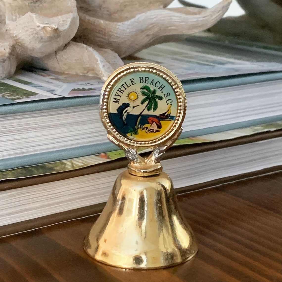 Vintage Souvenir Bell Gold Desk Bell Myrtle Beach South - Etsy