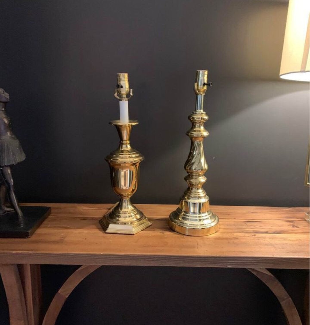 Vintage Polished Brass Table Lamps, Rembrandt Style Lamps - Etsy