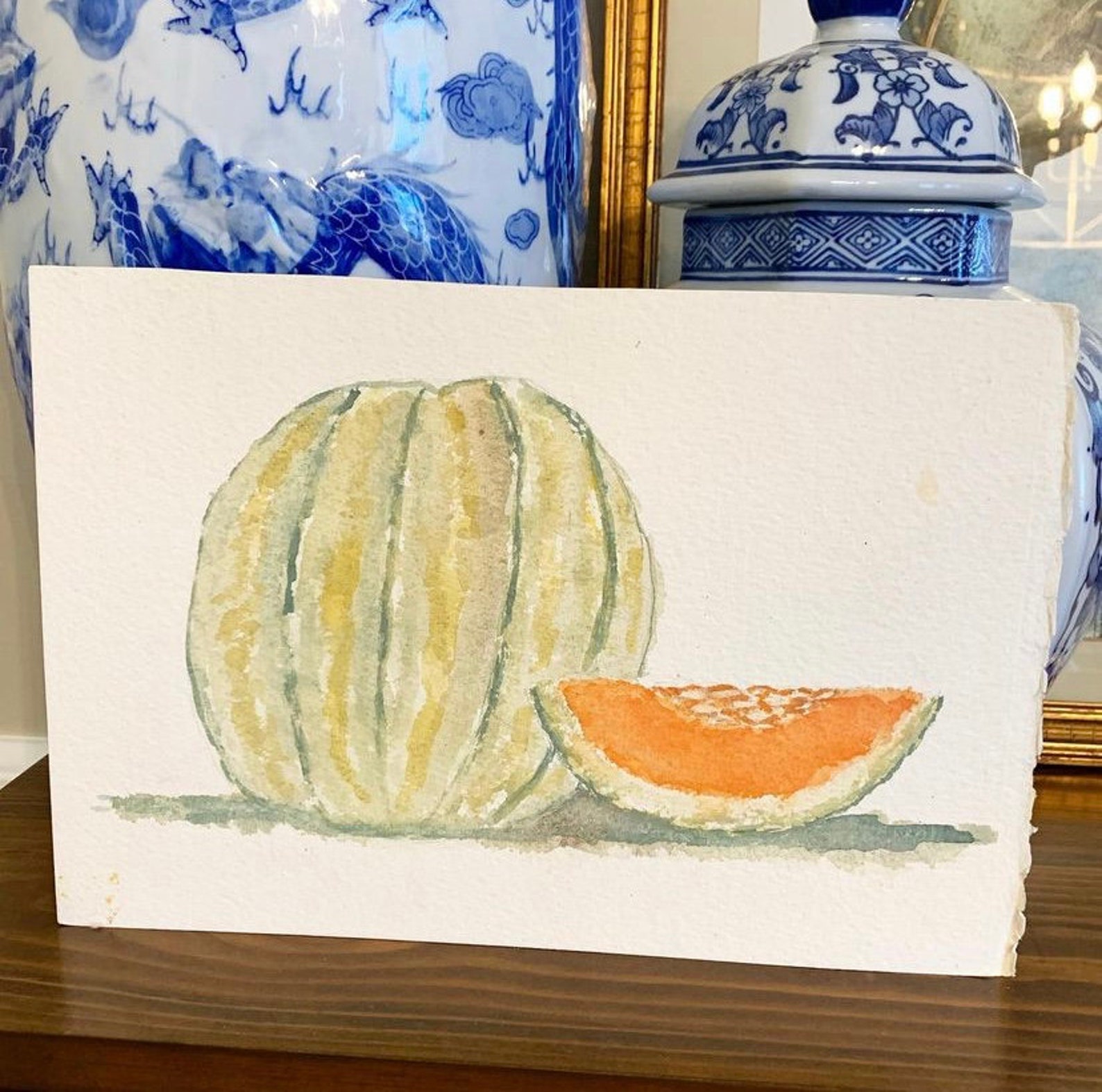 Vintage Watercolor Paintings Two-sided Artwork Melon - Etsy
