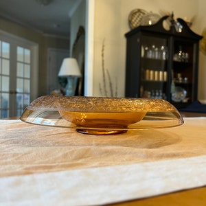 Glass Rolled Edge Bowl With Lotus Etch 889, Depression Glass Console ...