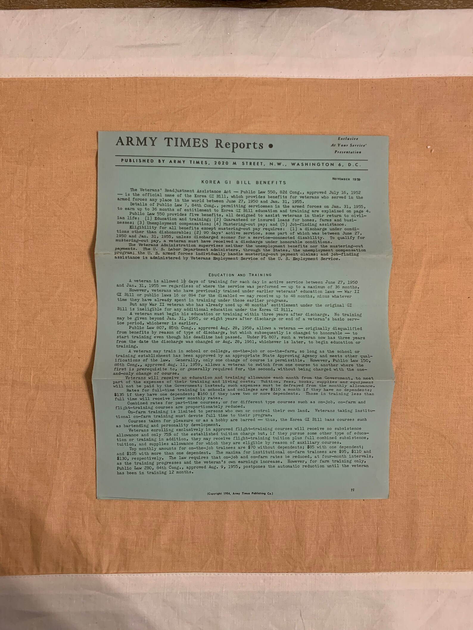 Vintage Army Times Report November 1959 Four Page Newsletter - Etsy