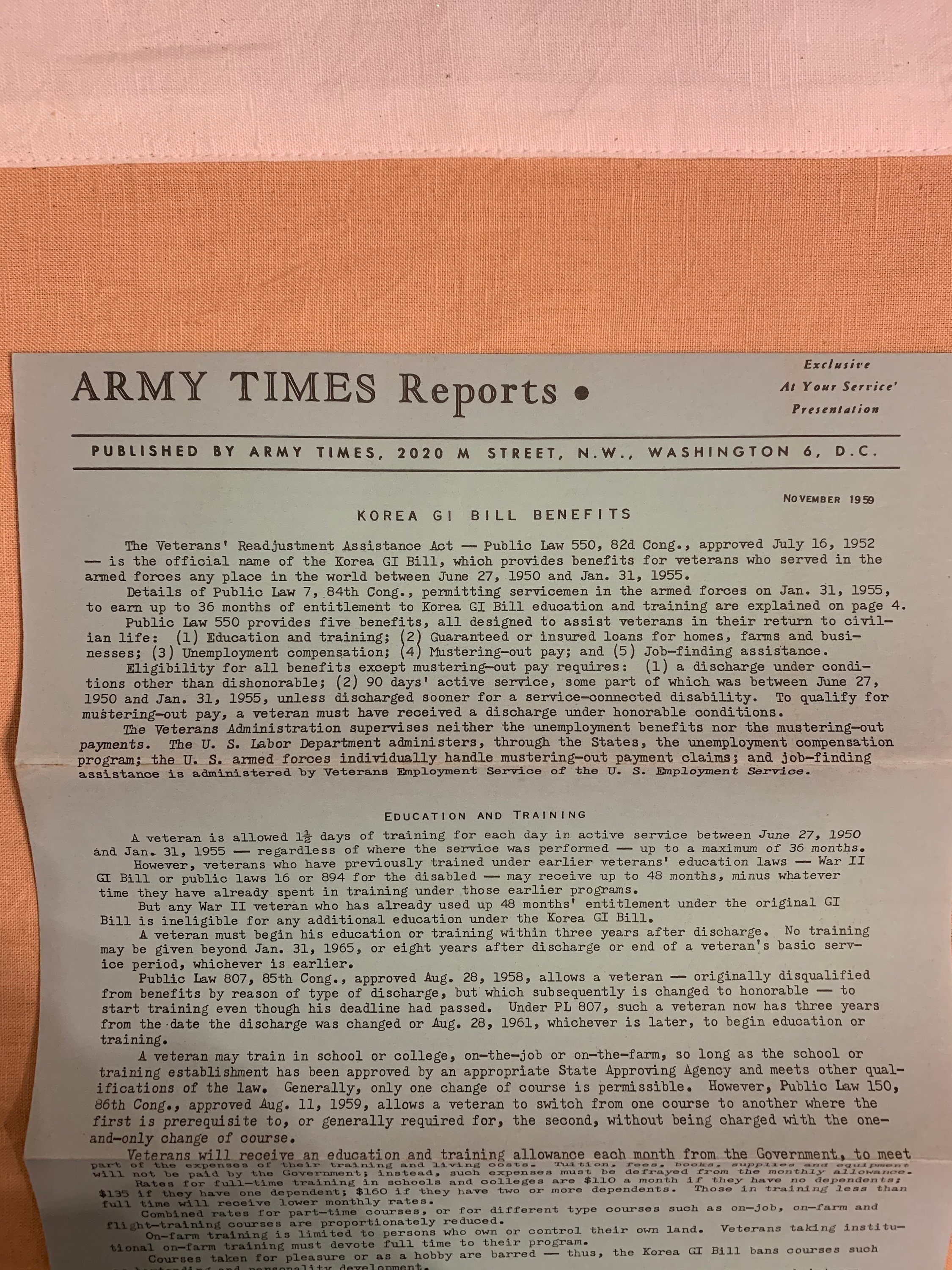 Vintage Army Times Report November 1959 Four Page Newsletter - Etsy