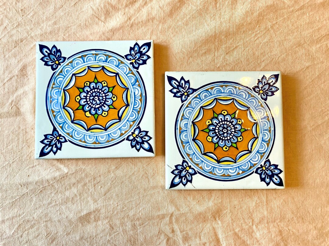 Vintage Hand Painted Spanish Tile Trivets Royal Blue and - Etsy