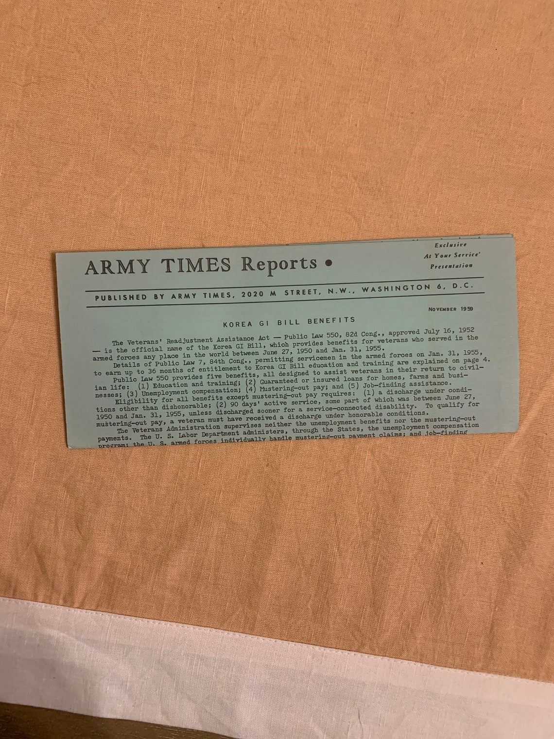 Vintage Army Times Report November 1959 Four Page Newsletter - Etsy