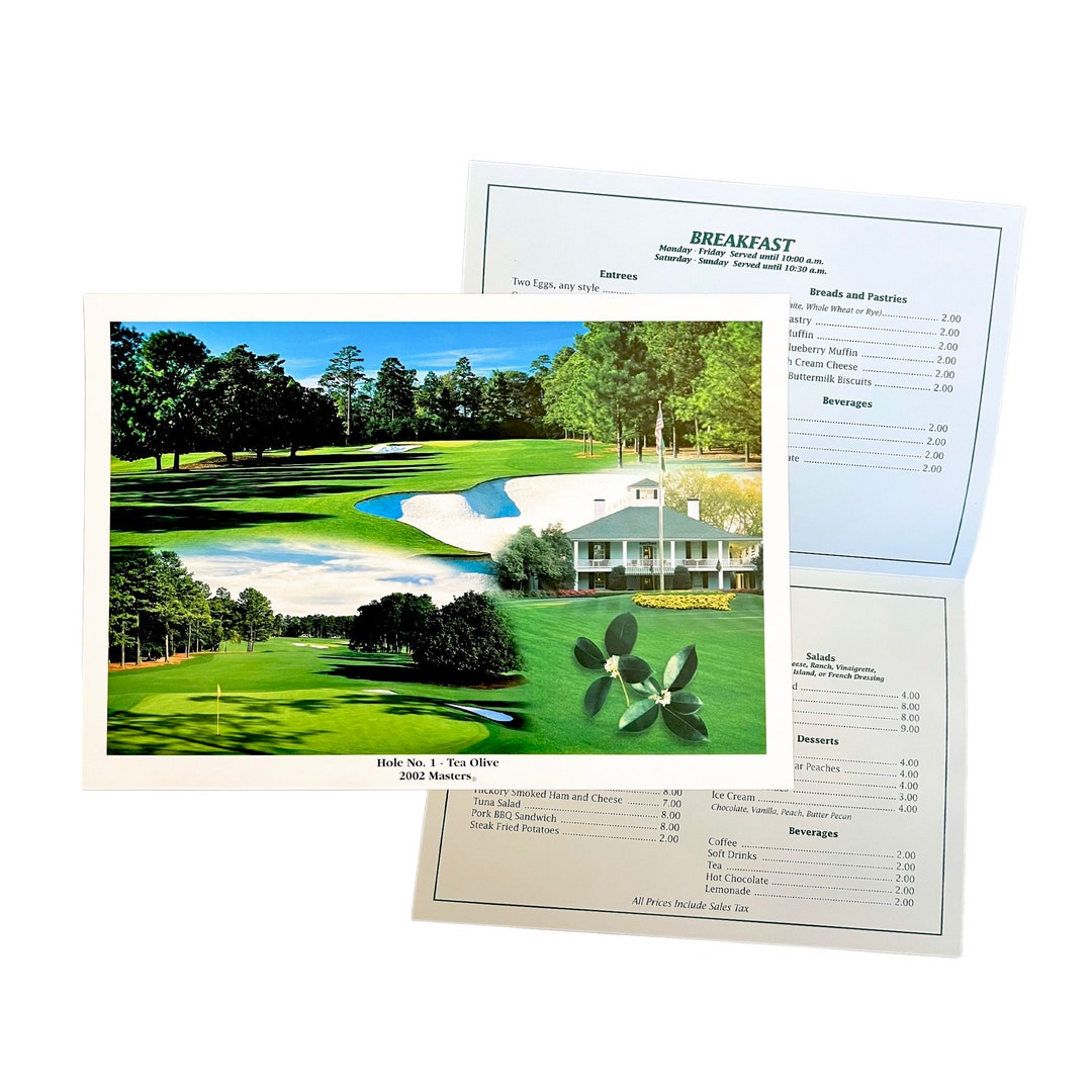 Vintage Augusta National Clubhouse Terrace Menu From the 2002 Masters ...