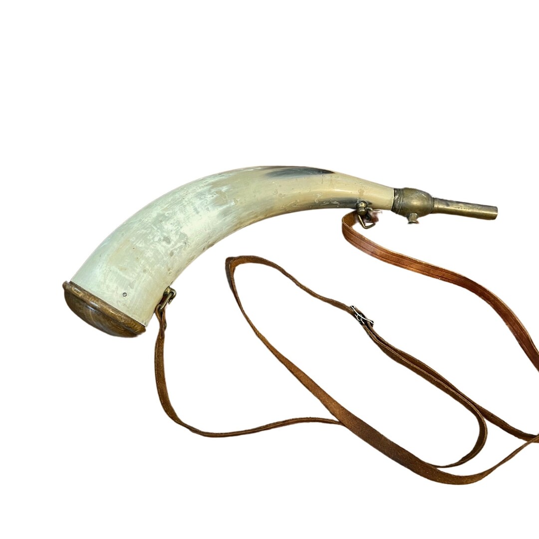 Mid Century Muzzleloader Powder Horn With Brass Valve and Leather Strap ...