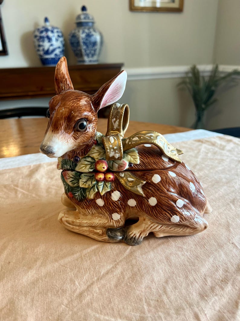 Fitz & Floyd Snowy Woods Deer Lidded Box, Ceramic Christmas Deer Fawn ...