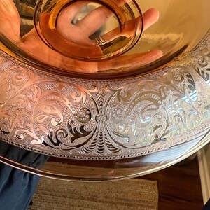 Glass Rolled Edge Bowl With Lotus Etch 889, Depression Glass Console ...