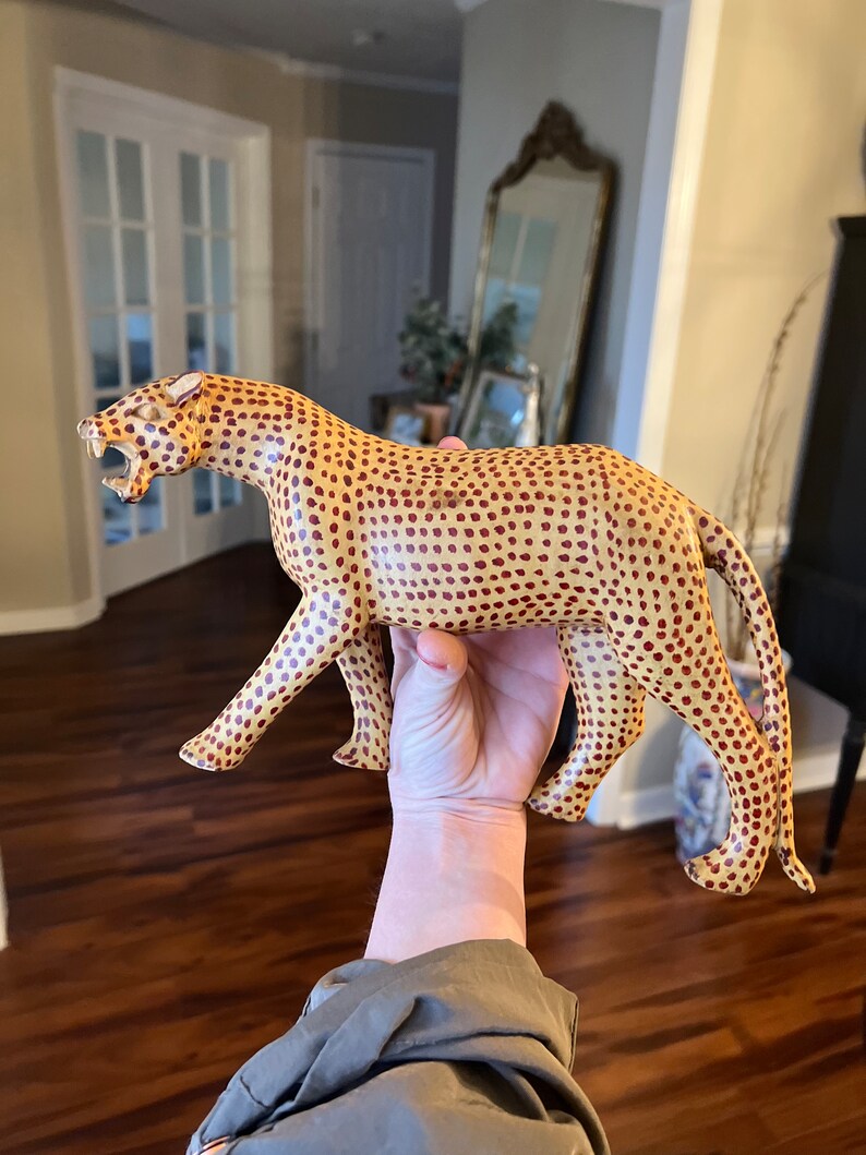 Carved Wood Cheetah Statue Eclectic Animal Sculpture Safari - Etsy