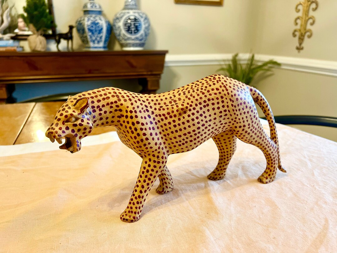 Carved Wood Cheetah Statue Eclectic Animal Sculpture Safari - Etsy