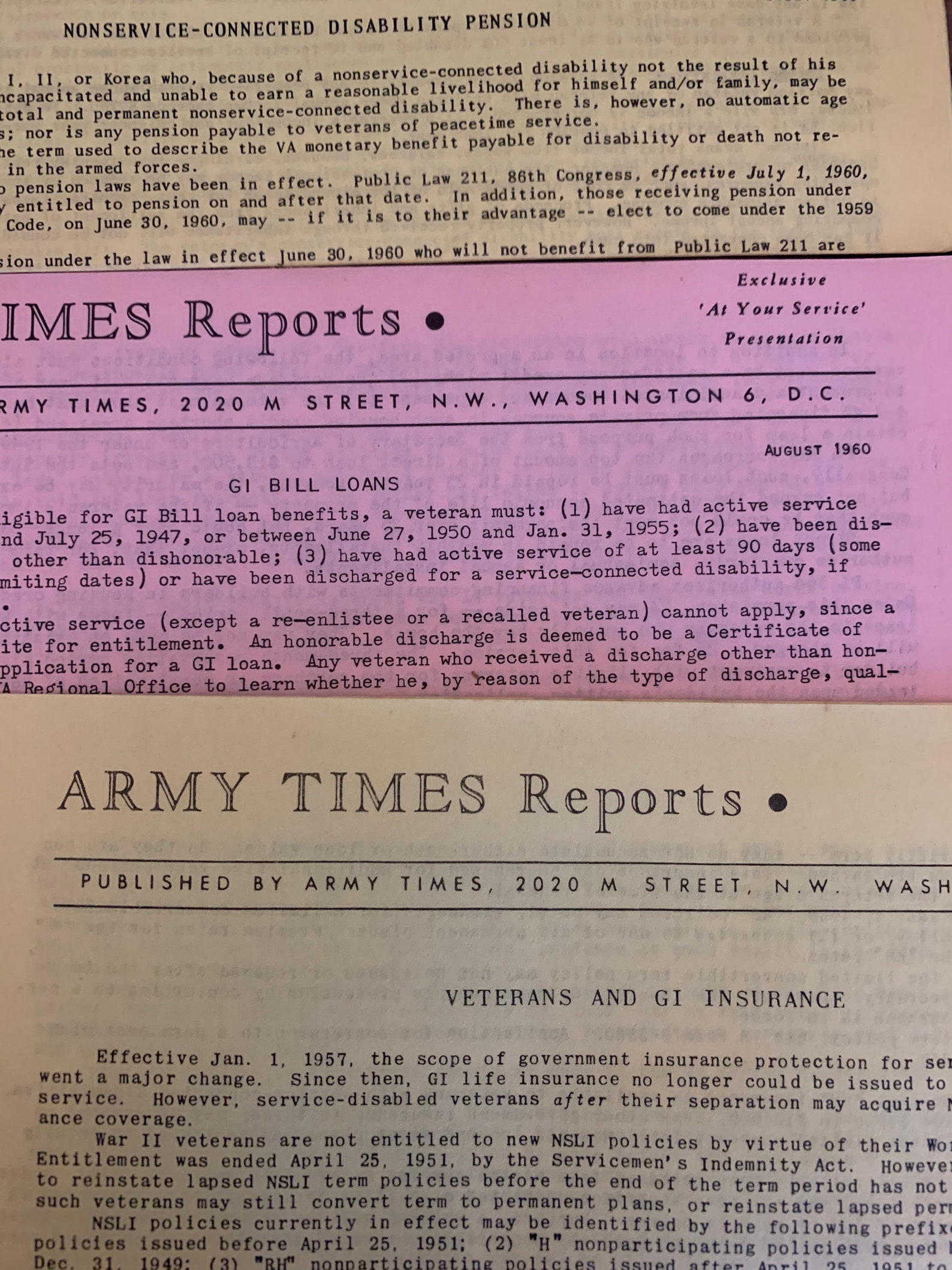 Vintage 1960 Army Times Reports, Korean War Veteran Benefits, Film Prop ...