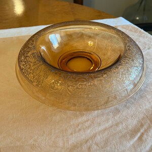 Glass Rolled Edge Bowl With Lotus Etch 889, Depression Glass Console ...