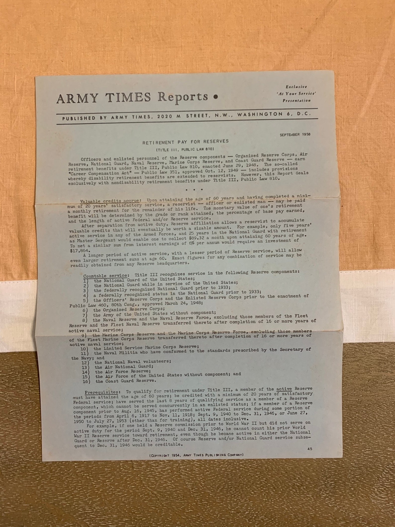 Vintage Army Times Report September 1958 Military Newsletter - Etsy