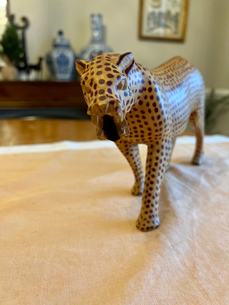 Carved Wood Cheetah Statue Eclectic Animal Sculpture Safari - Etsy