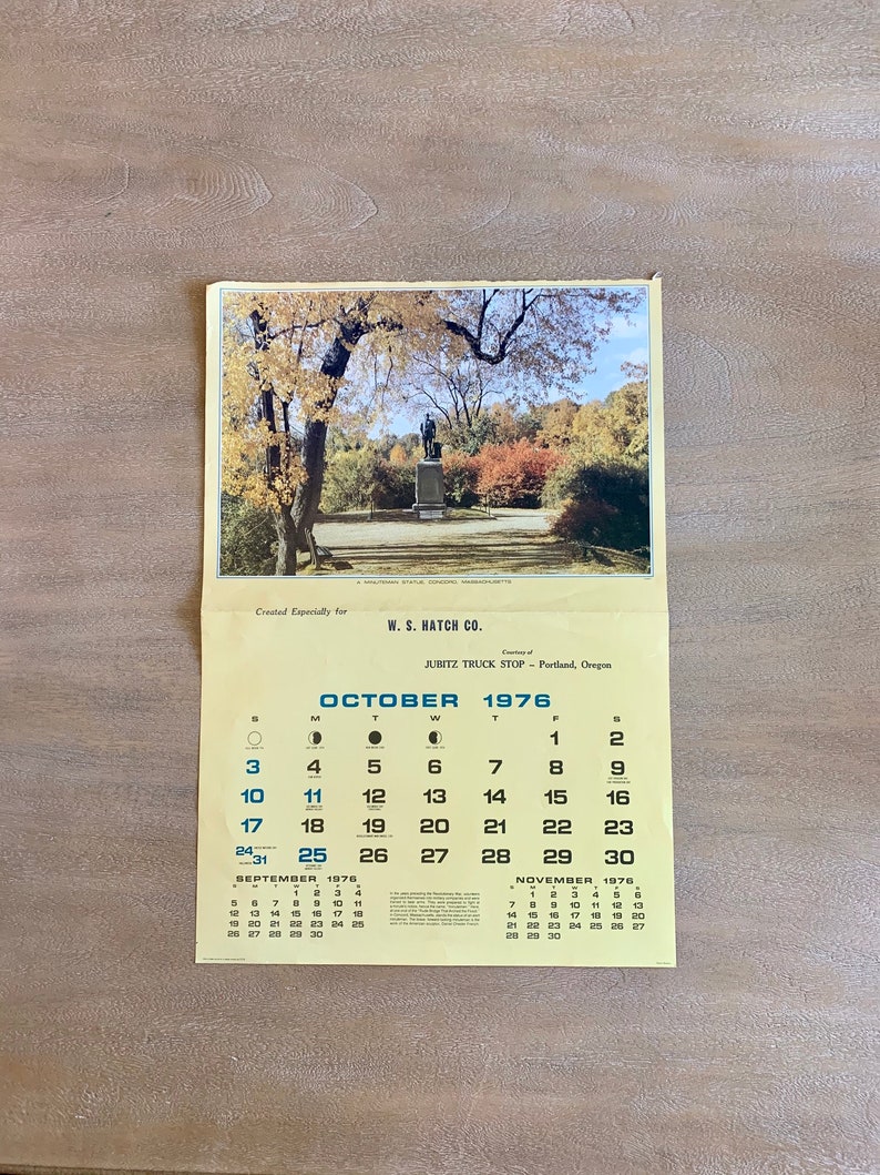Vintage 1976 Hatch Co Bicentennial Calendar Page, Vintage Jubitz Truck ...