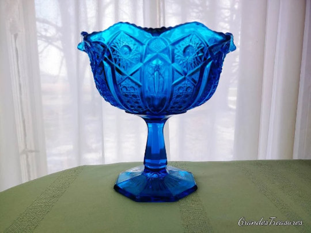 Vintage Glassware L.E. Smith EAPG Heritage Quintec Turquoise Cut Glass ...