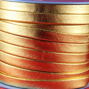 MADE in EUROPE 24" Gold Flat Leather Cord, 10mm Folded Leather Cord ...
